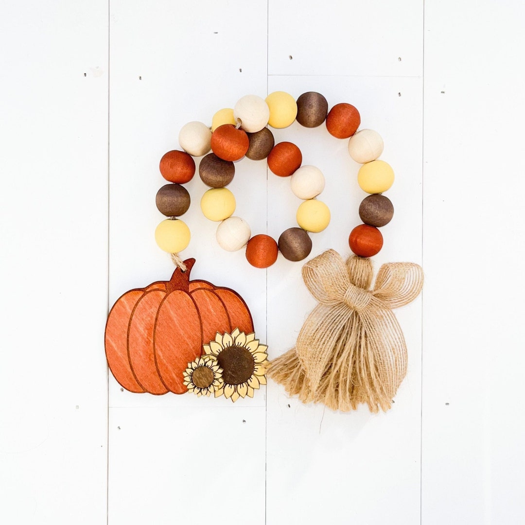 Fall Wood Bead Garland, Fall Tiered Tray Decor, Fall Bead Garland, Bead ...