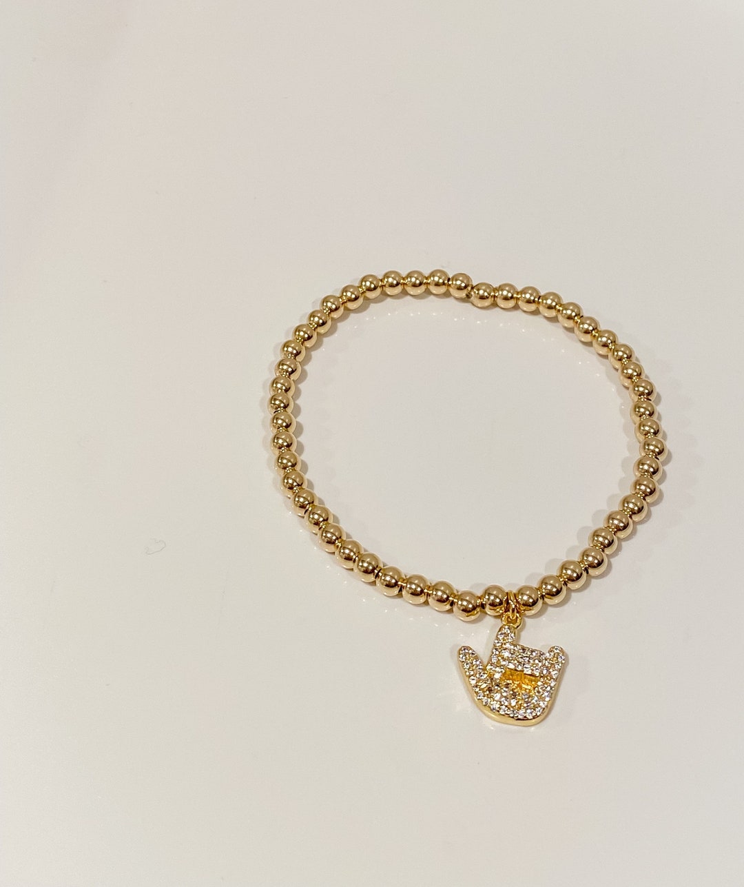 14k Gold Beaded Bracelet, ASL Charm Bracelet, Gold Love Bracelet, 14k ...