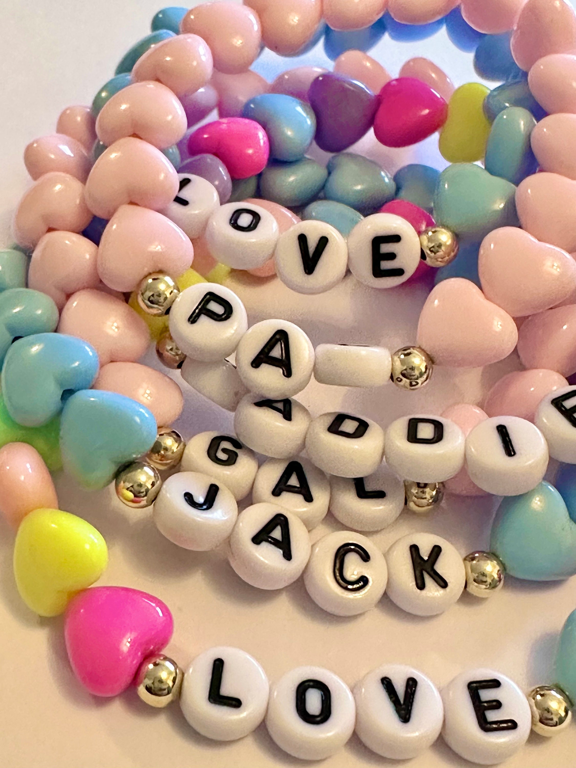 Colorful Heart Beaded Bracelet, Heart Beaded Bracelet, Personalized ...