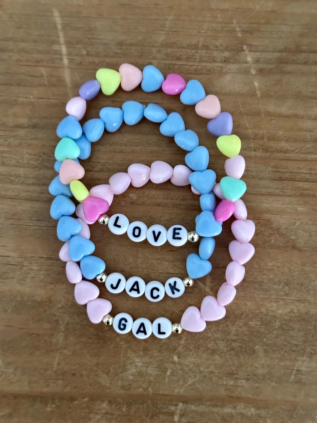 Colorful Heart Beaded Bracelet, Heart Beaded Bracelet, Personalized ...