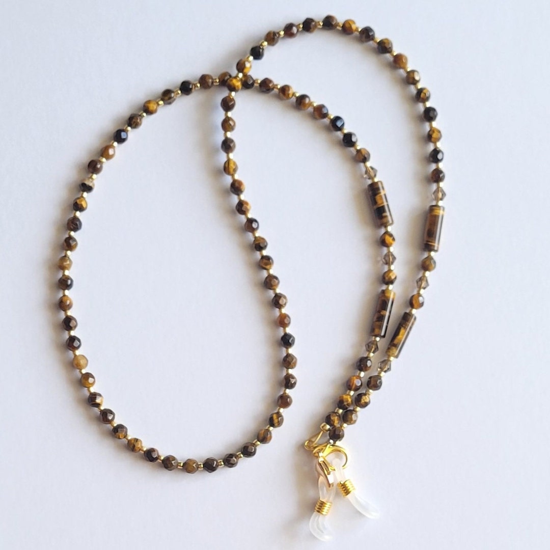 Tortoise Shell Tigereye Swarovski Gold Eyeglass Chain | Sunglass Glasses Strap Holder - Etsy