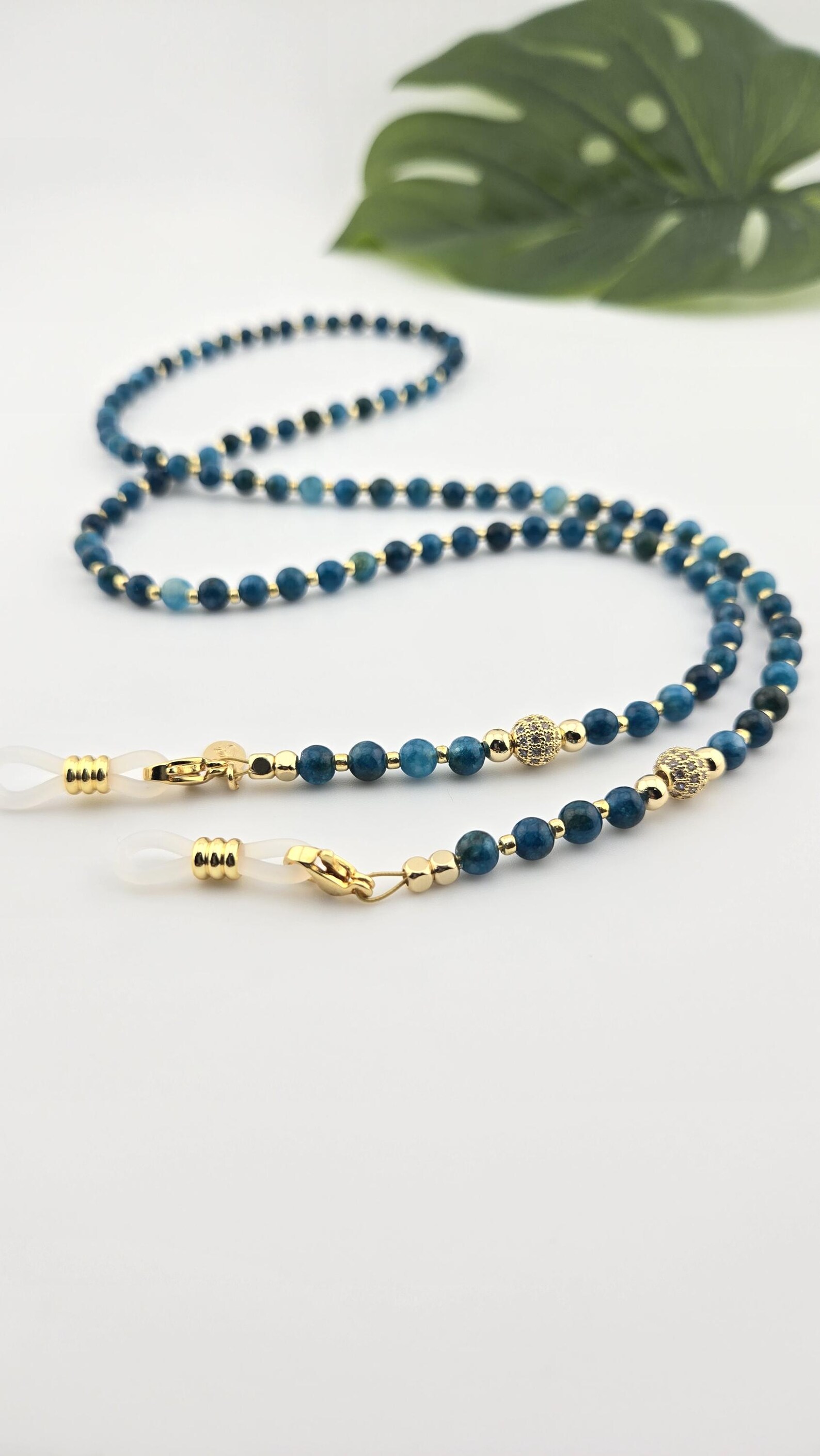 Turquoise and Gold Gemstone Eyeglass Chain | Sunglass Glasses Strap ...