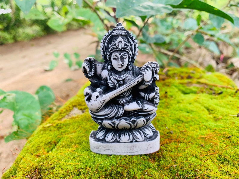Small Saraswati Statue With Veena, Hindu Goddess of Music & Wisdom - Etsy
