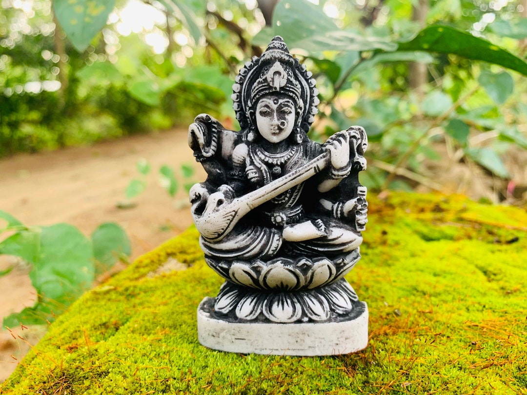 Small Saraswati Statue With Veena, Hindu Goddess of Music & Wisdom - Etsy