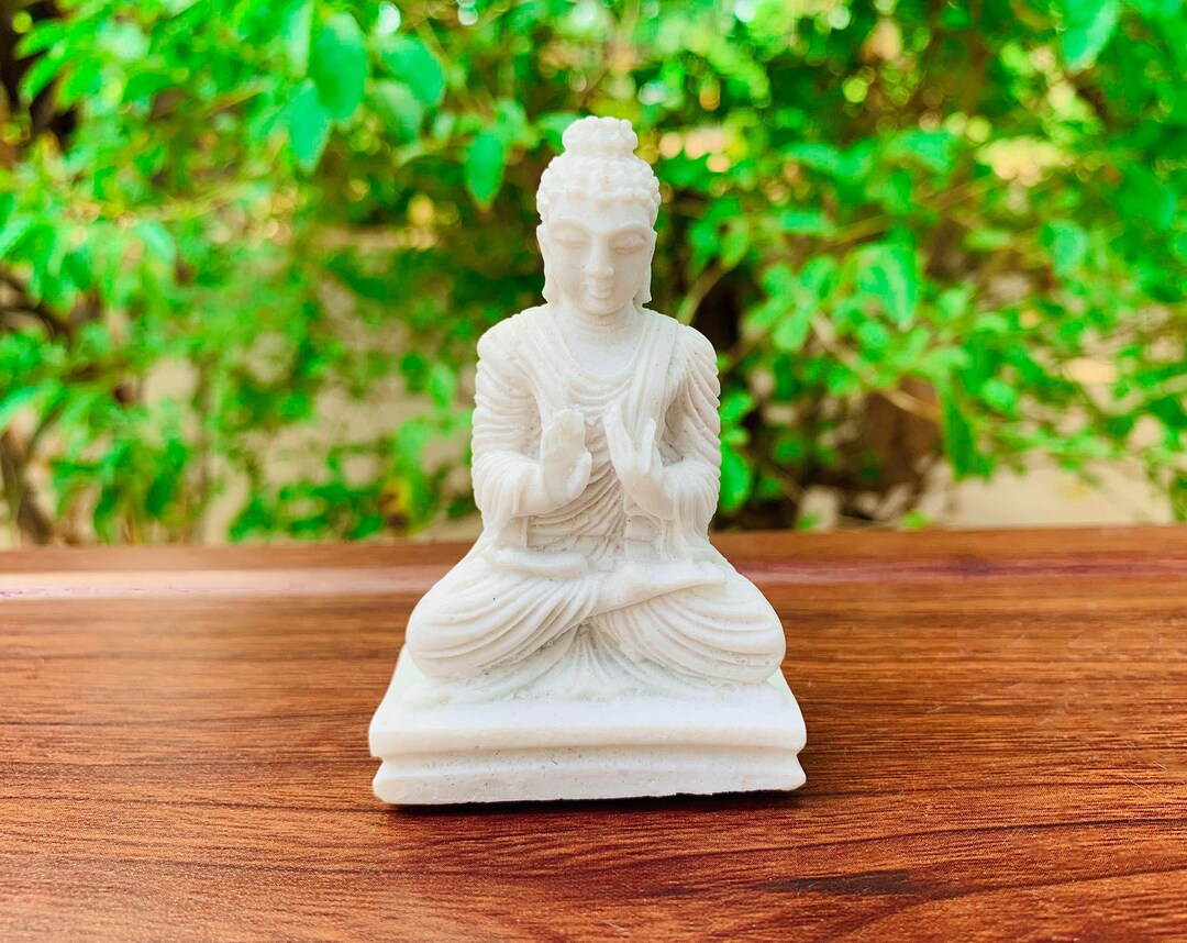 White Stone Small Buddha Statue Meditating Buddha Sculpture Seated ...