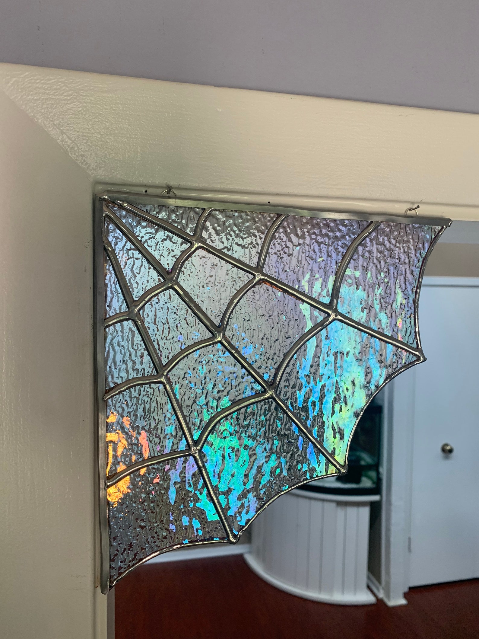 Stained Glass Spiderweb Corner Unique Corner Piece Garden Etsy