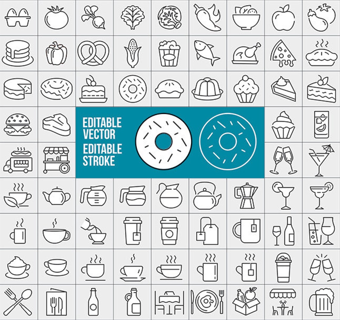 Food Icons .svg .png .ai .eps File Types Vector Editable Line Icons - Etsy