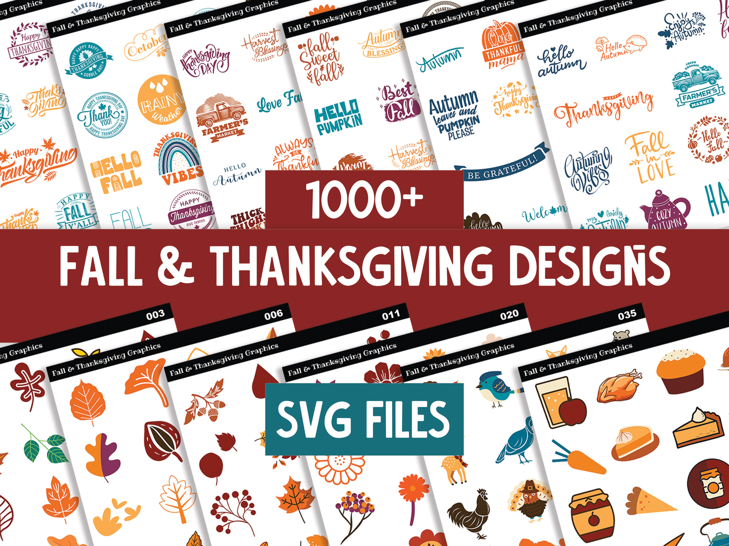 Fall & Thanksgiving Clip Art - SVG Files - Words Typography Turkey ...