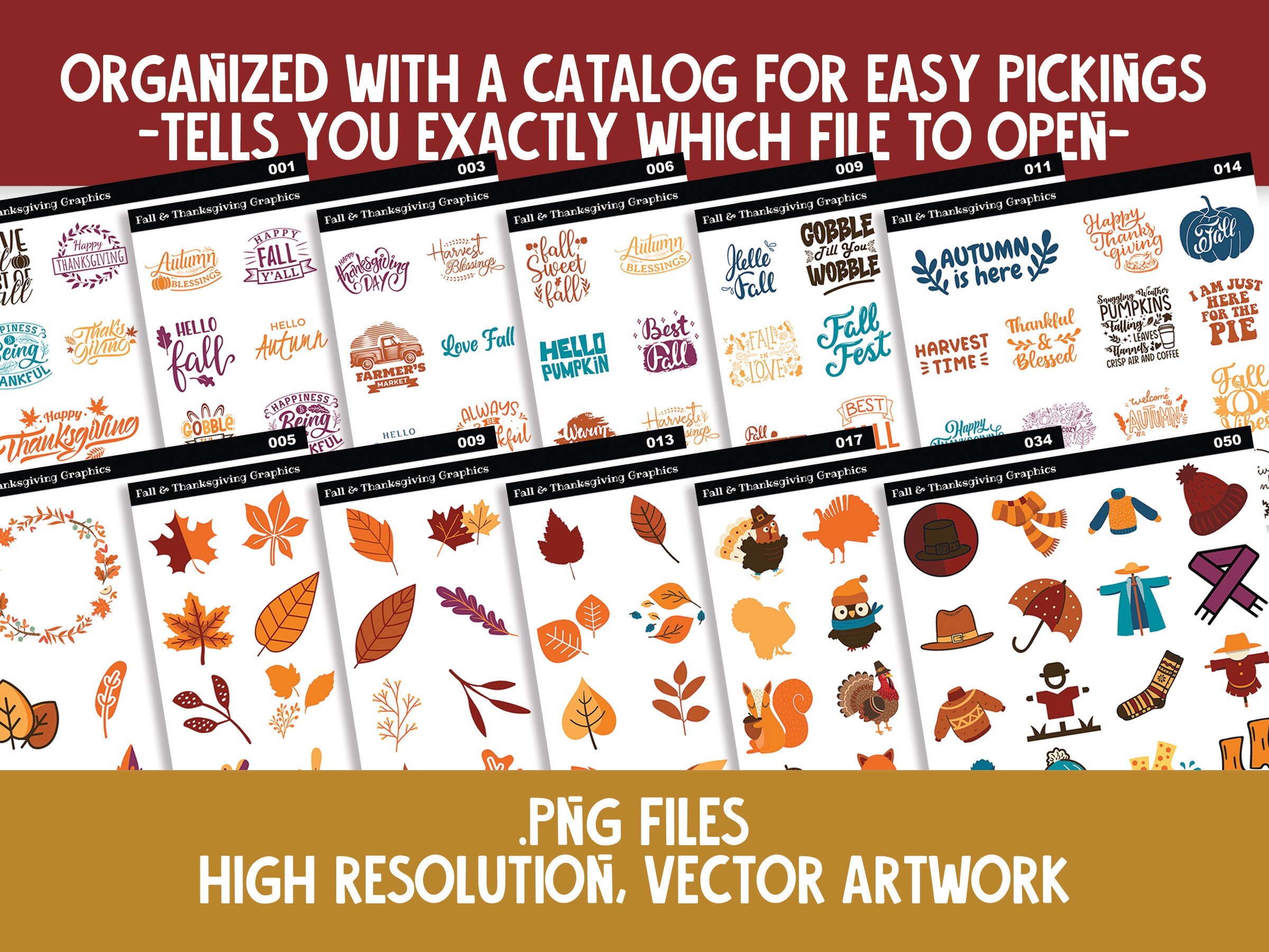 Fall & Thanksgiving Clip Art PNG Files Words Typography - Etsy
