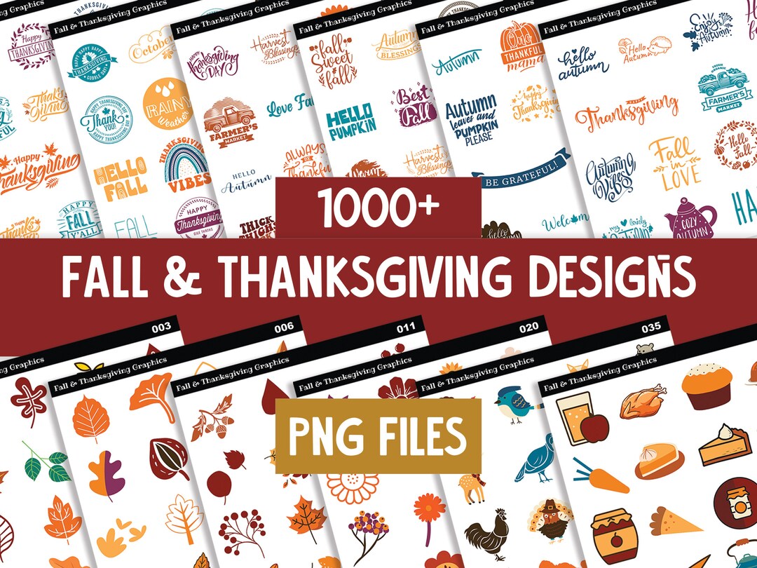 Fall & Thanksgiving Clip Art - PNG Files - Words Typography Turkey ...