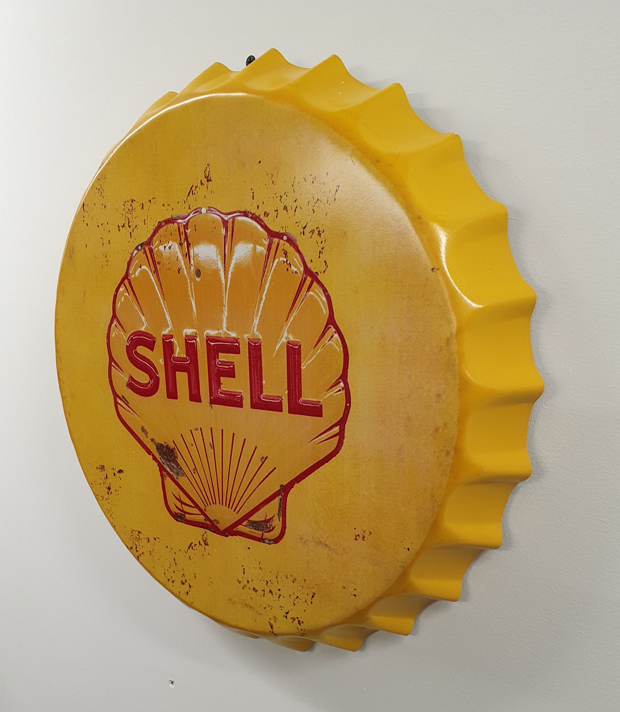 Shell Oil 40cm Diameter Retro Vintage Bottle Top Wall Display Sign ...