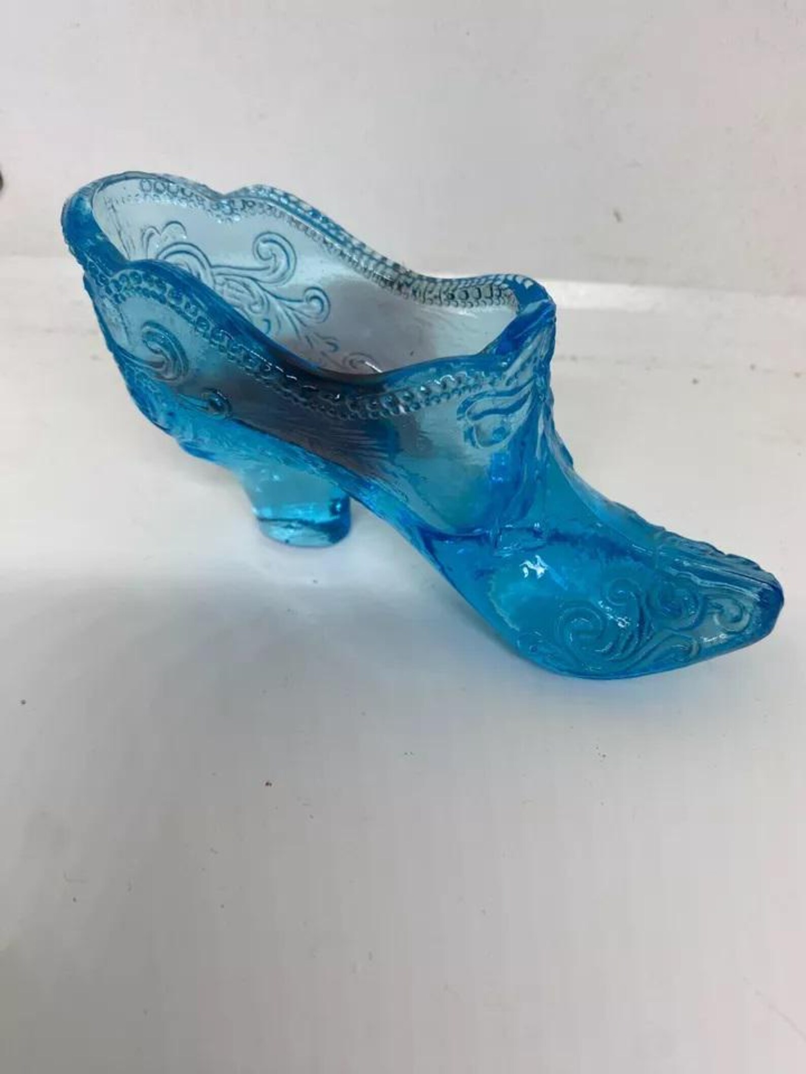 Glass Shoe Medium Blue Swirl Glass Excellent Condition! Possibly Fenton ...