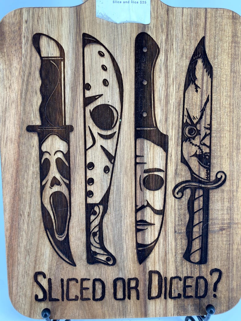 Handcrafted Acacia Wood Cutting Board Paddle Sliced or Diced Horror ...