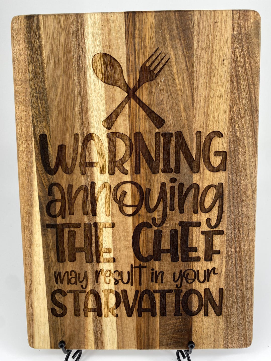 Handcrafted Acacia Wood Cutting Board 13x9 Warning Annoying the Chef ...