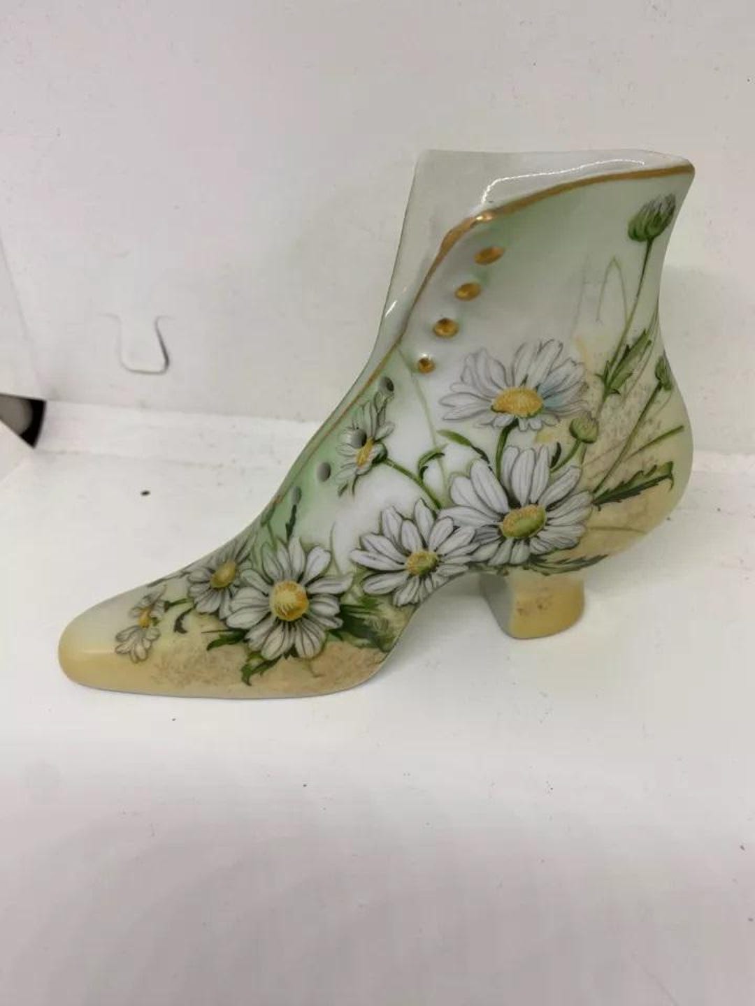 Vintage Limoges Porcelain Boot Shoe Green With Daisies - Etsy