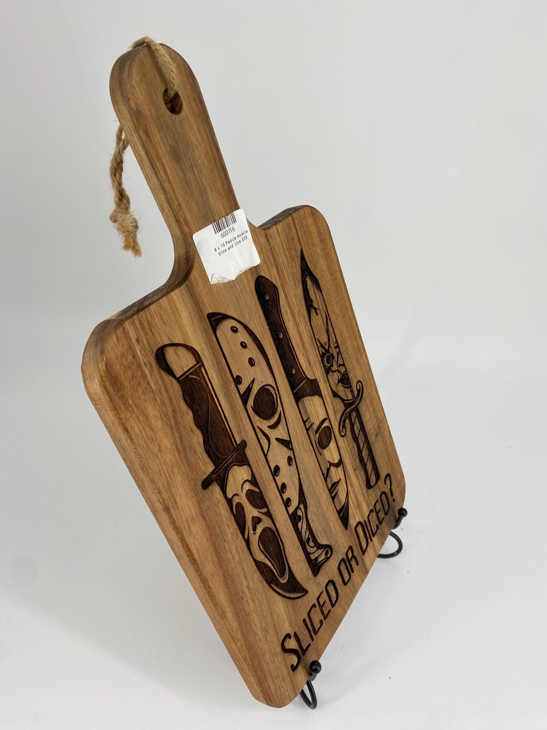 Handcrafted Acacia Wood Cutting Board Paddle Sliced or Diced Horror ...