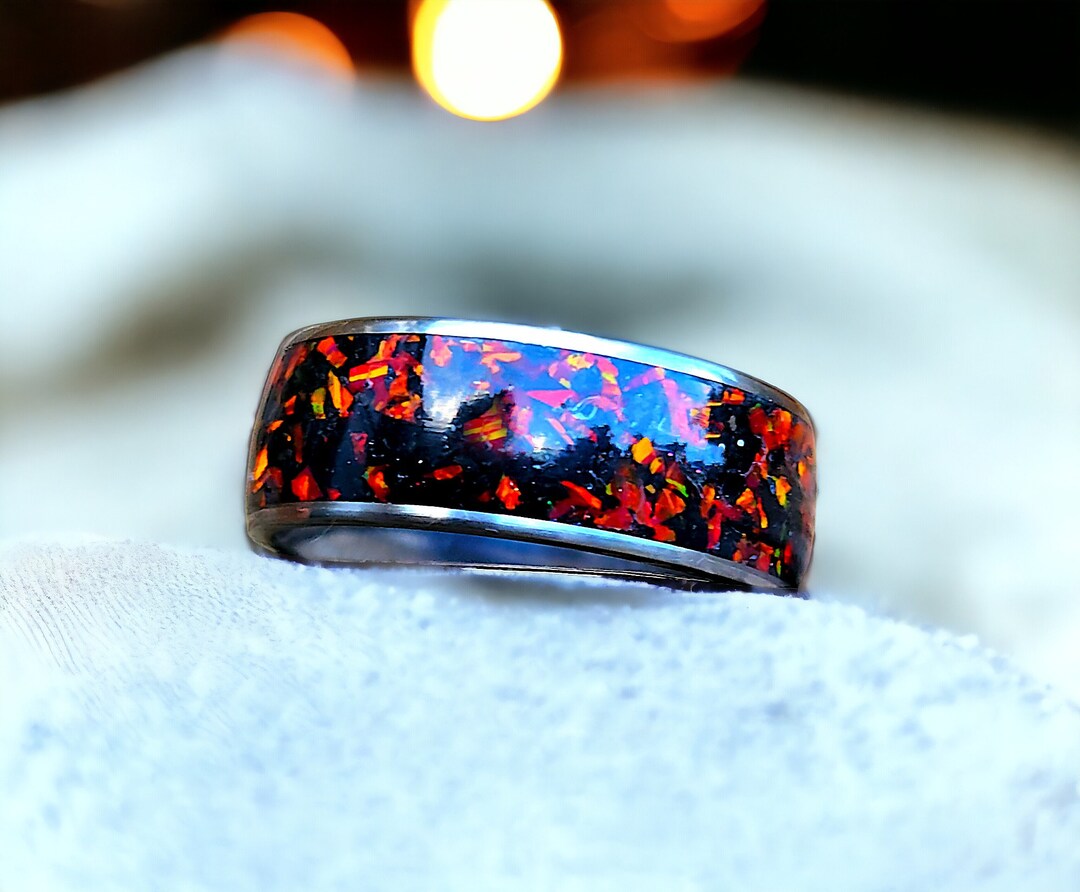 Obsidian Fire Opal Ring a Mesmerizing Fusion of Red Meteorite Flames ...