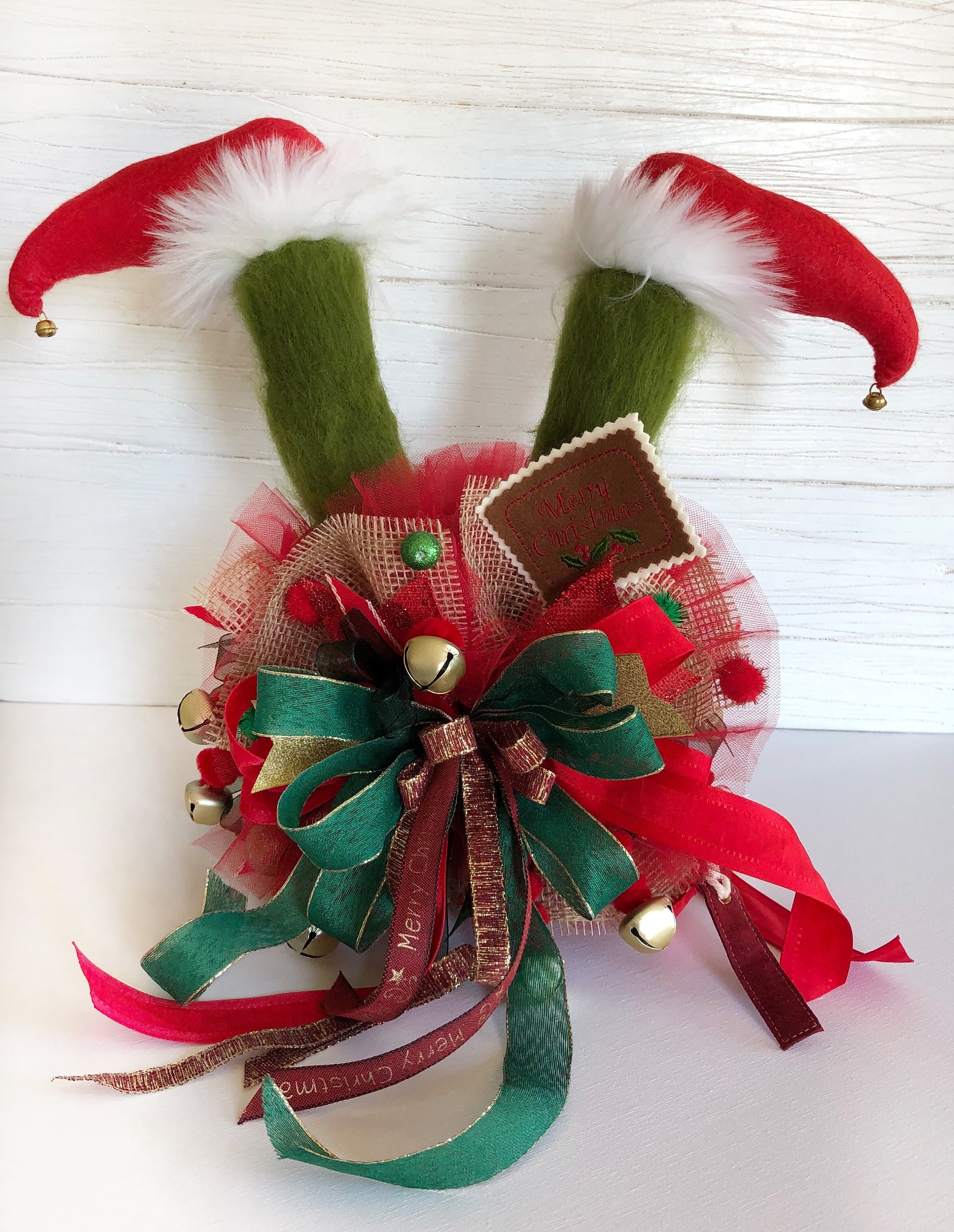 Grinch Inspired Christmas Tree Topper, Funny Elf Leg Decor, Christmas ...