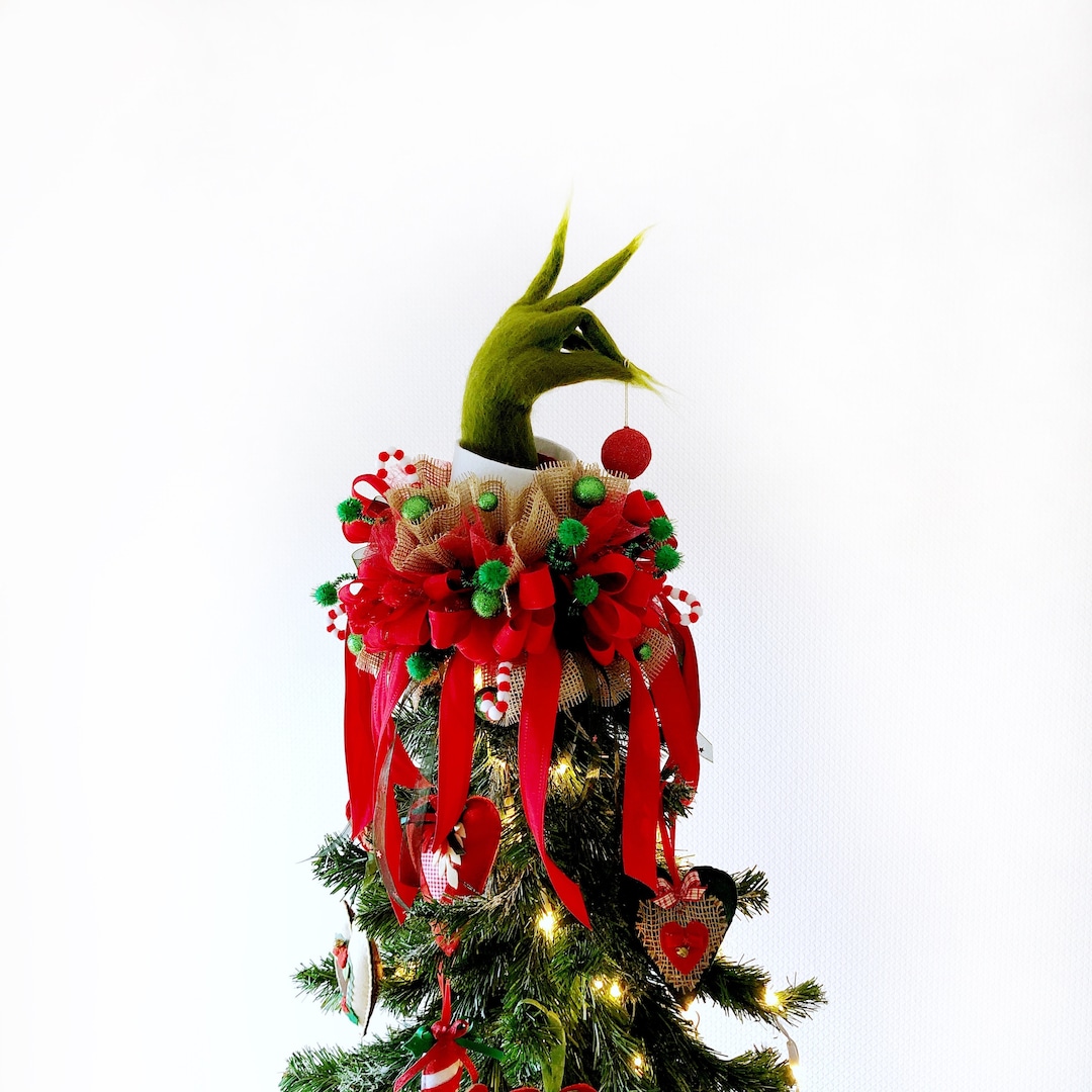 Christmas Tree Topper, Grinch Inspired Green Arm, Funny Tree Topper ...