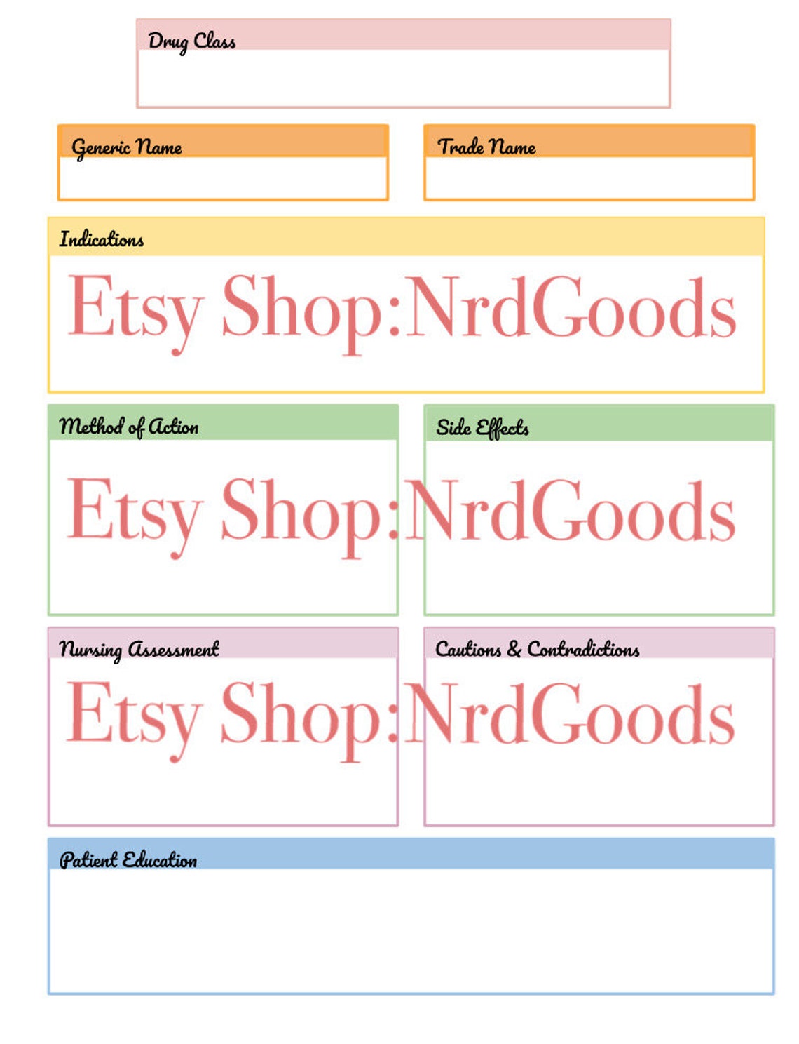 Pharmacology Printable Drug Cards Template - Etsy
