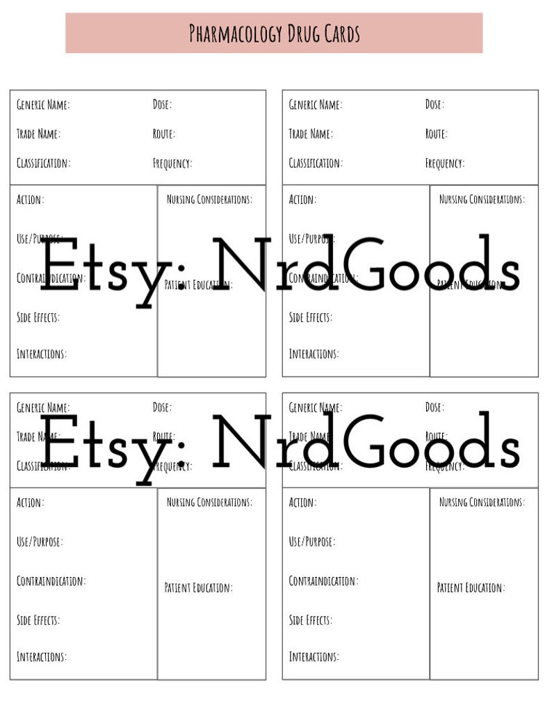 Pharmacology Drug Flashcards Template - Etsy
