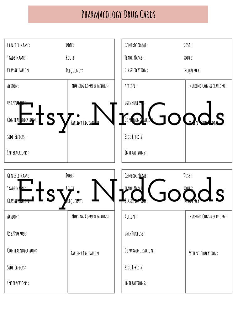 Pharmacology Drug Flashcards Template - Etsy