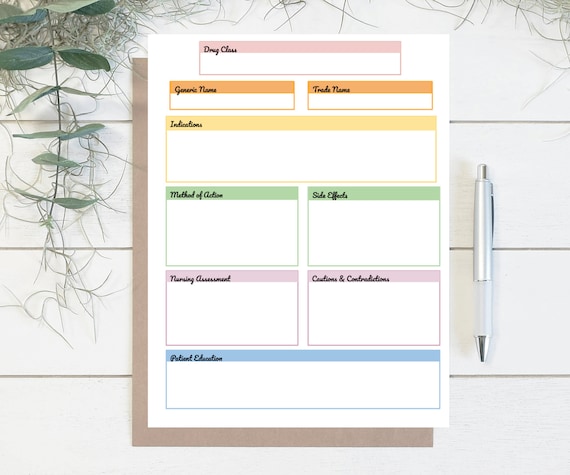 Pharmacology Printable Drug Cards Template - Etsy
