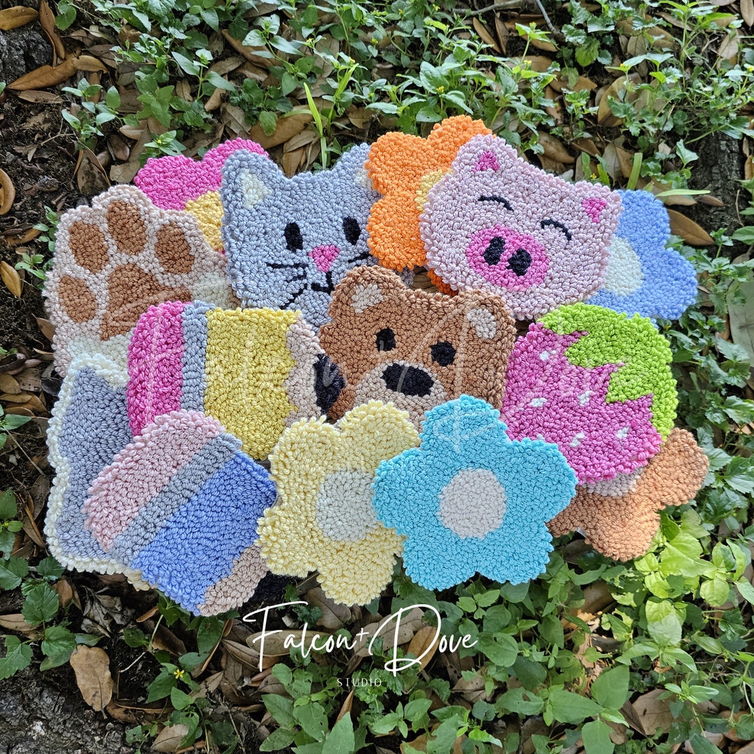 5 Inch Punch Needle Coasters Pet Mug Rugs, Flower Coaster Pig Lover ...