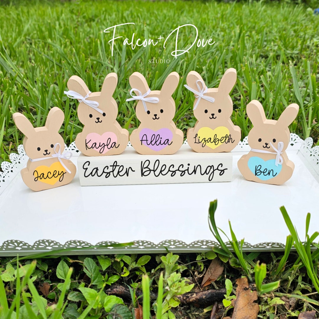 Easter Wood Bunny Personalized Easter Bunnies Wood Set Easter Gift for ...