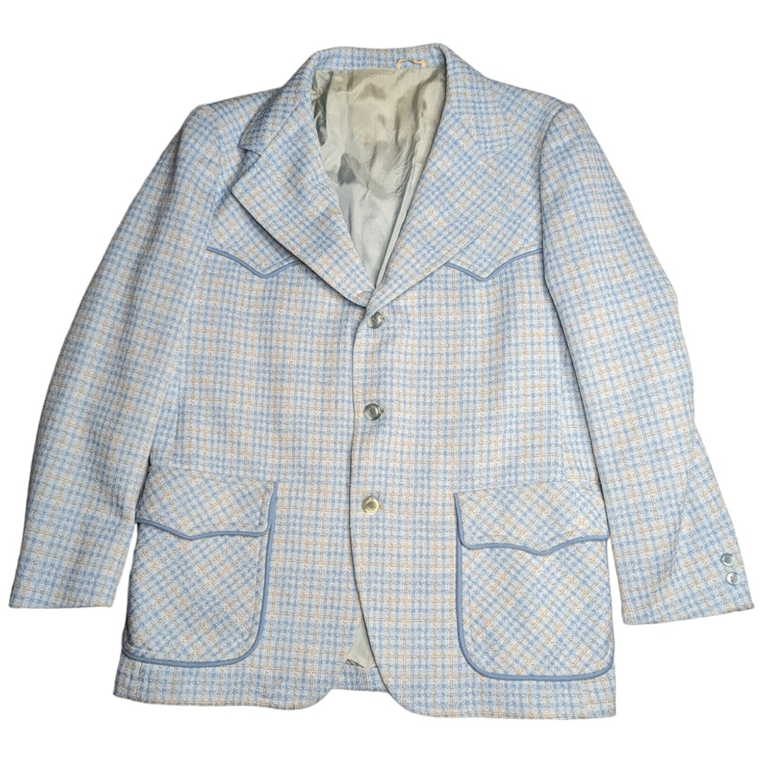 Vtg 1970s Montgomery Ward Men's Sky Blue Plaid Leisure Suit Blazer ...