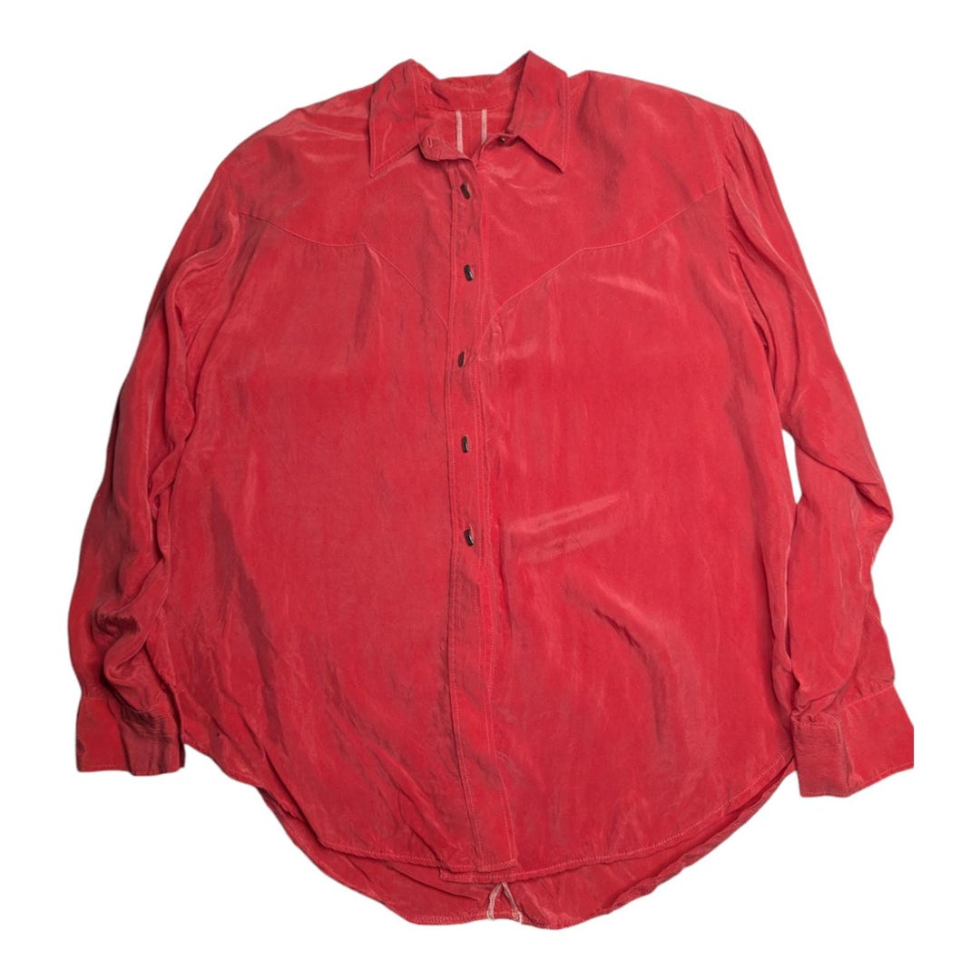Vtg 1990s Salmon Pink Silk Button up Minimalist Classic Western Blouse ...