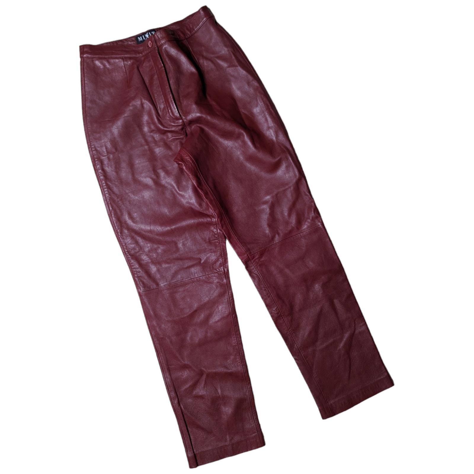 Vtg Y2K Mixit Burgundy Red Leather High Rise Straight Leg It Girl Biker ...