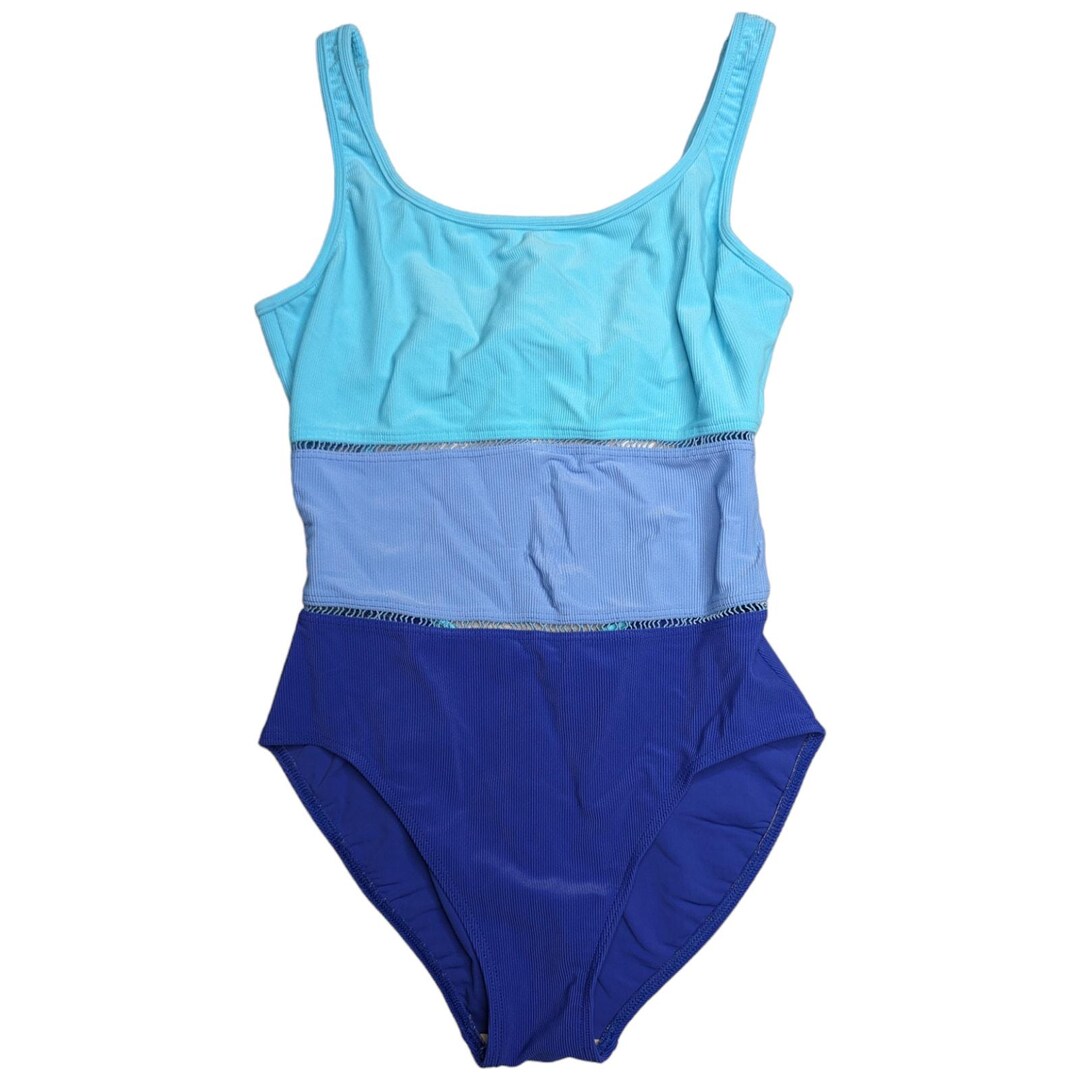 Vtg 1990s Christina Blue Color Block Ribbed Back Cutout One Piece ...