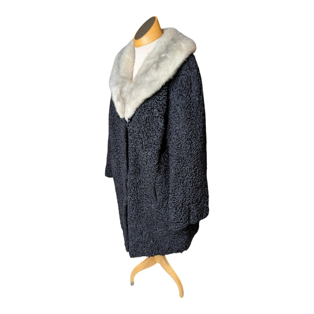 Vtg 1950s Black Astrakhan Karakul Lamb Fur Mink Collar Hook Closure ...