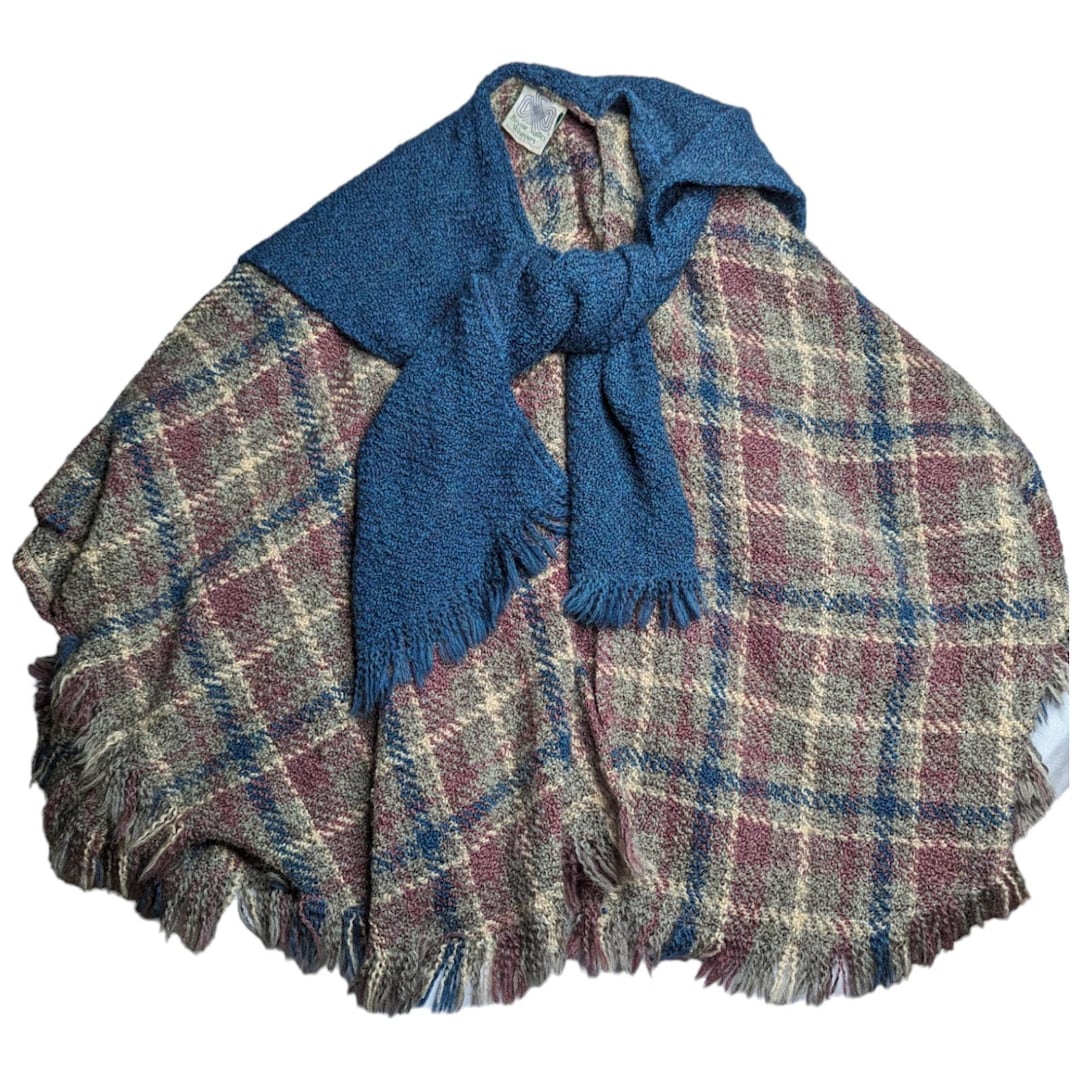 Vtg 1990s Boyne Valley Weavers Blue Gray Irish Wool Blend Plaid Poncho One Size - Etsy