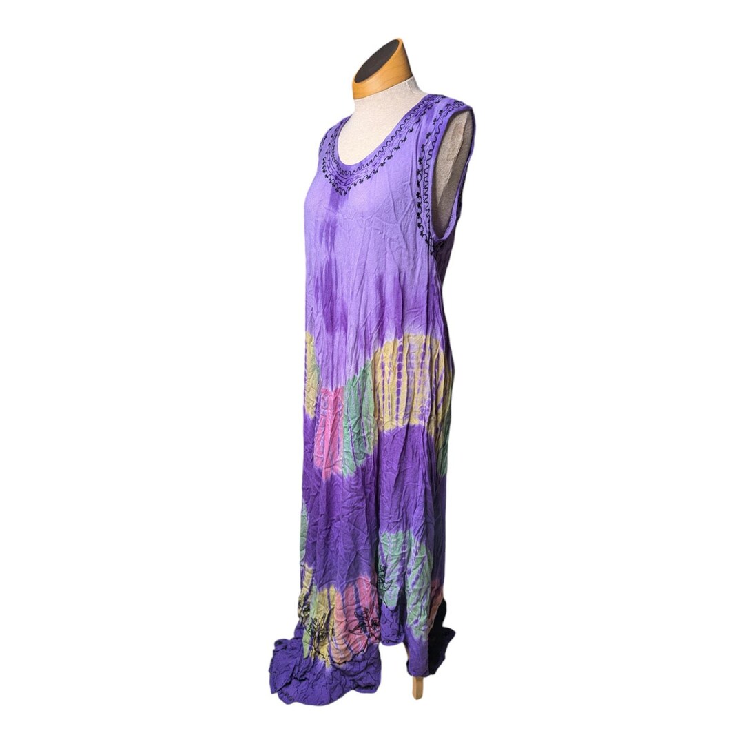 Vtg Y2K India Boutique Lavender Tie Dye Embroidered Draped Hem Maxi ...