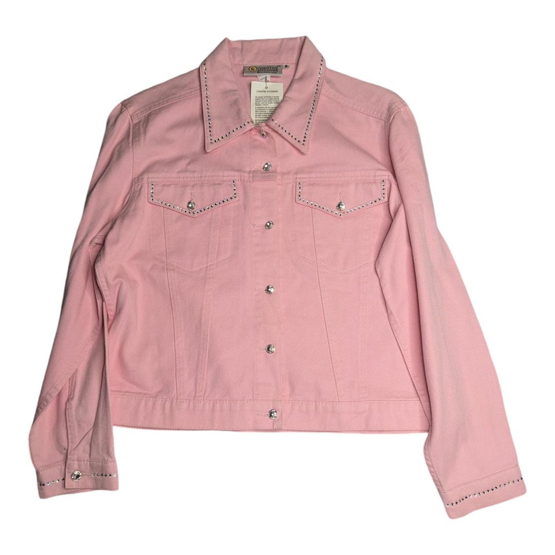 Vtg Y2K Christine Alexander Pink Cotton Denim Rhinestone Button Jacket ...