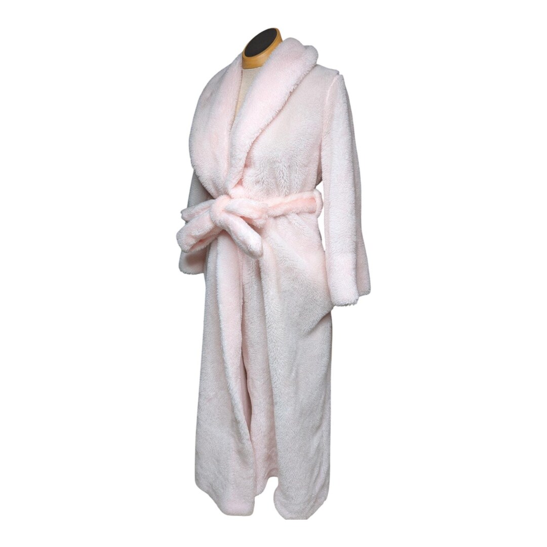 Vtg 1970s Rhapsody by Glazier Blush Pink Fluffy Fuzzy Plush Bath Robe S ...