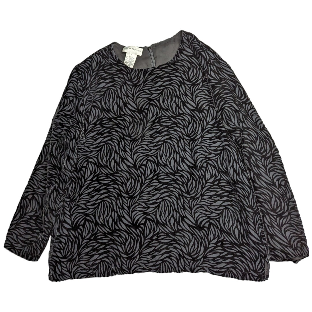 Vtg 1990s Rena Rowan Black Geometric Burnout Velvet Silk Blend Blouse ...