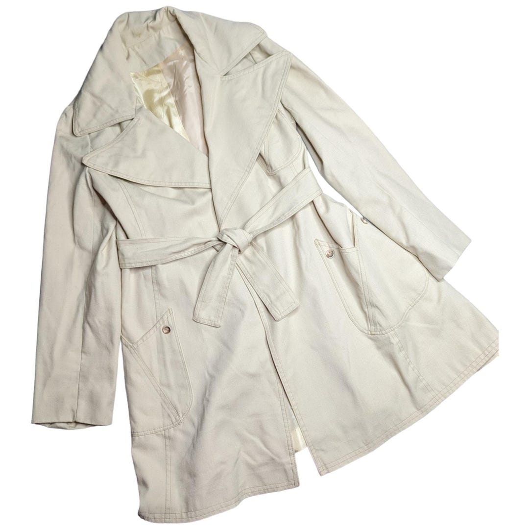 Vtg 1960s Jill Jr Khaki Beige Open Wrap Front Mid-length Mod Trench ...