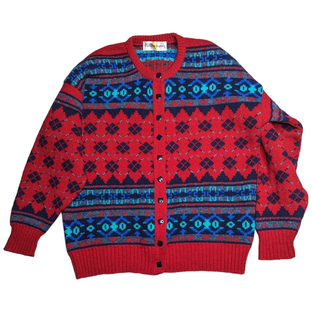 Vtg 1990s the Clever Shepherd Red Blue Fairisle Shetland Wool - Etsy
