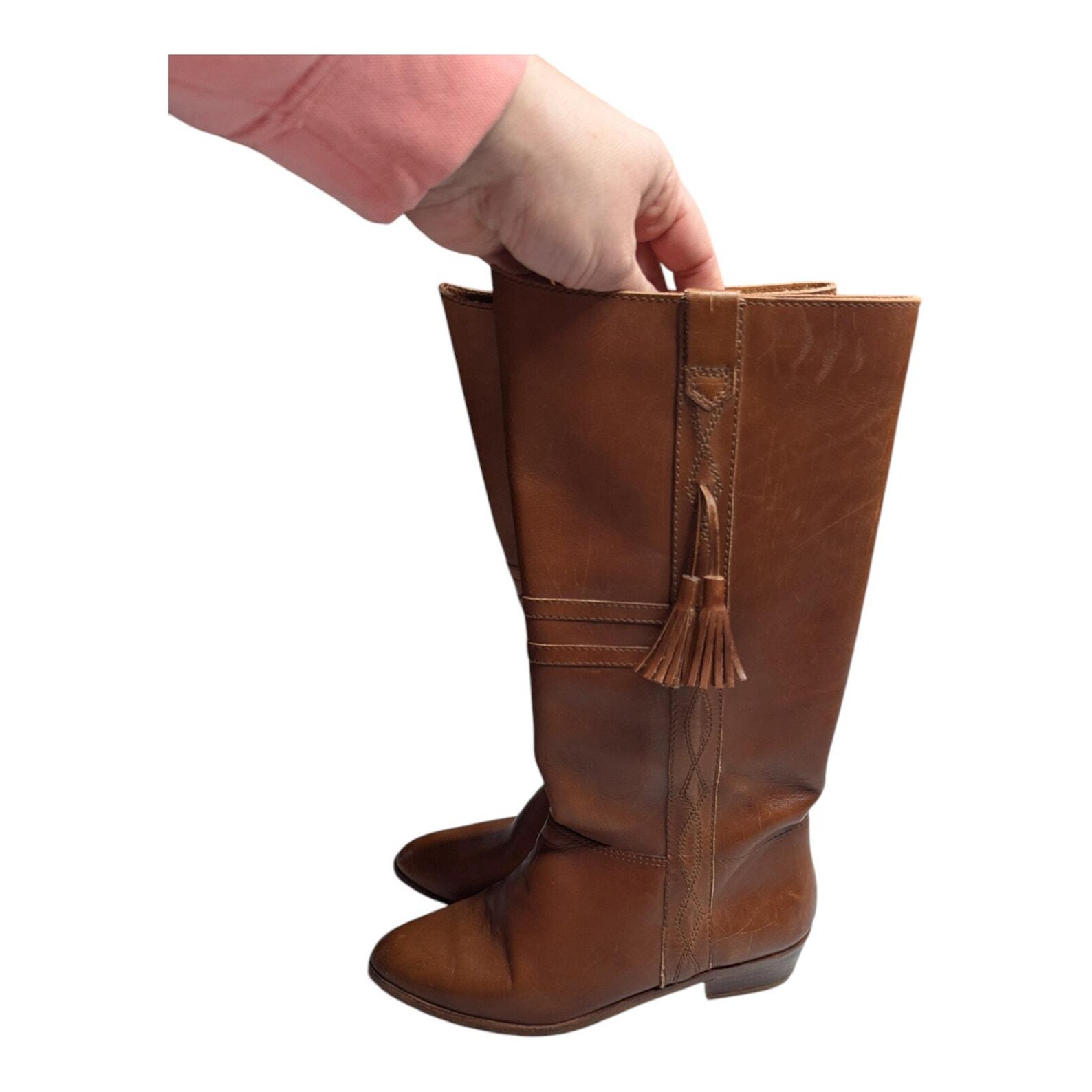 Vtg 1970s Kinney Shoes Cognac Brown Leather Tassel Detail Knee High ...