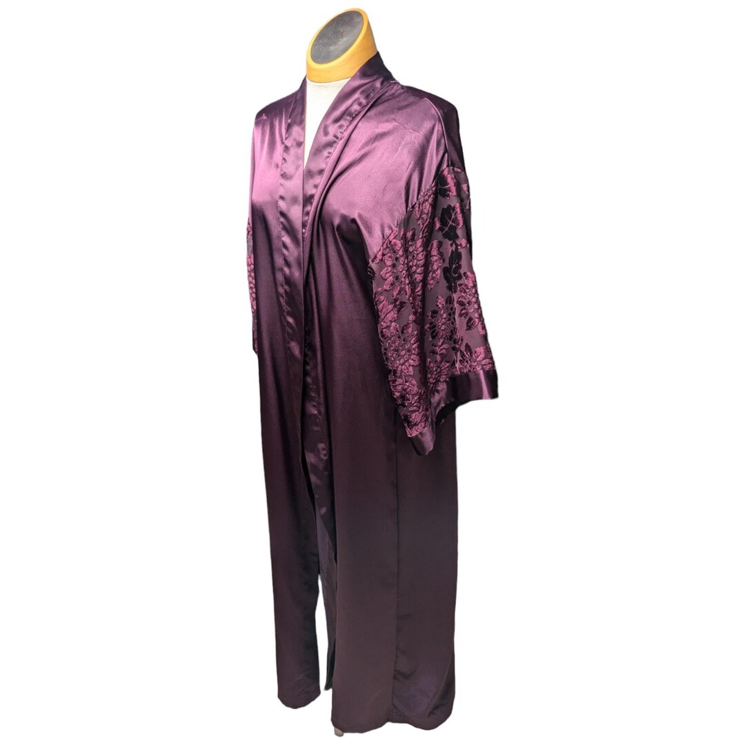 Vtg 1980s Val Mode Eggplant Purple Satin Burnout Velvet Sleeve Long ...