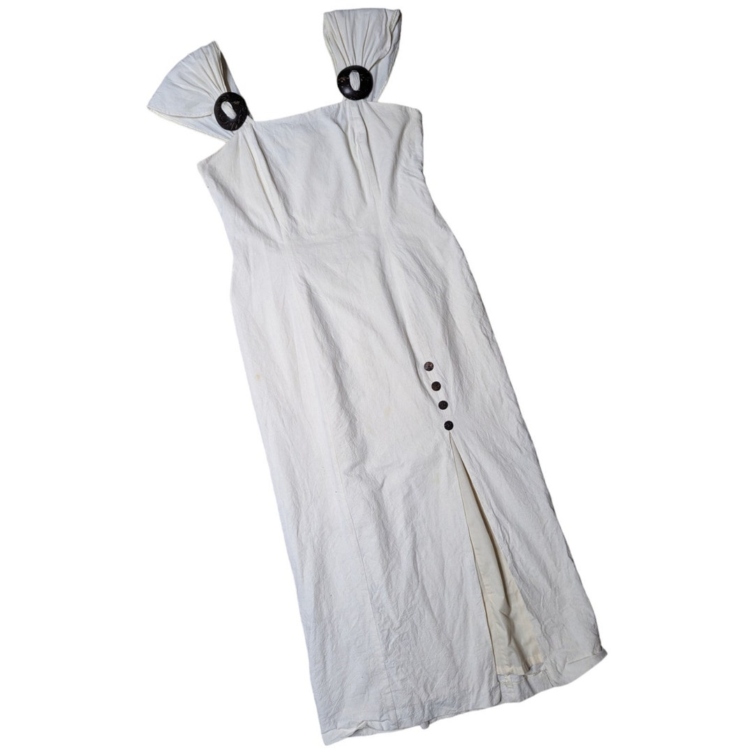 Vtg 1990s Dimitri Disenos Ivory Cotton Wood Button Detail Summer Maxi ...