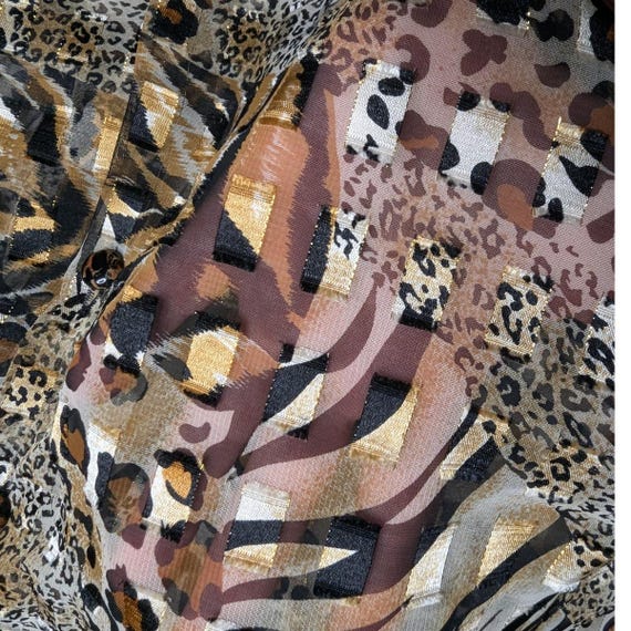 Vtg 1980s Dion Tan Black Sheer Textured Leopard Zebr… - Gem