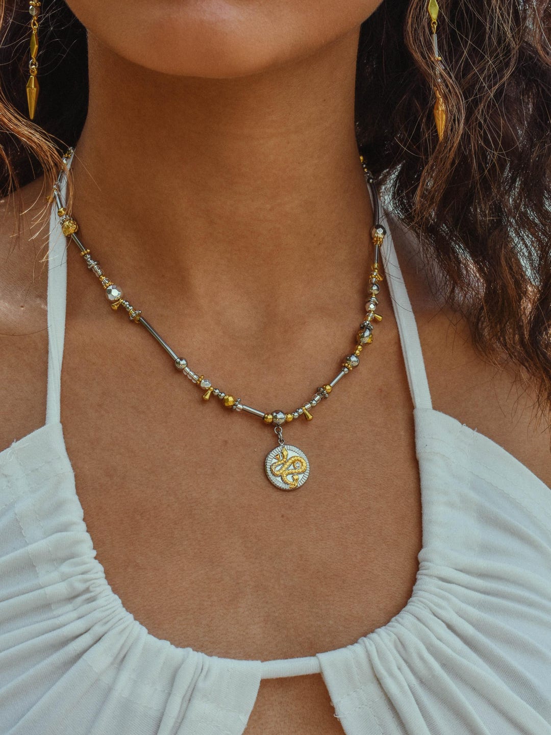 Serpent Necklace | Tarnish-free Serpent Snake Coin Pendant Grunge ...