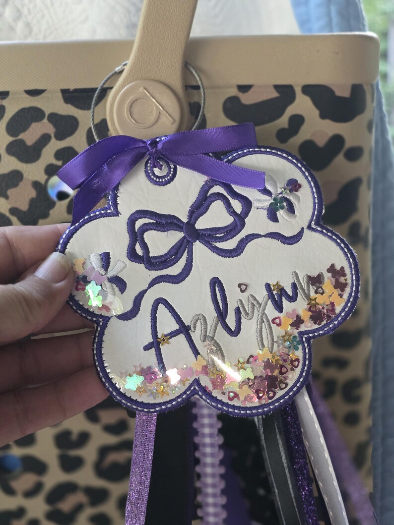 Personalized Glitter Shaker Bag Tag: Embroidered Apple & Ribbon - Etsy