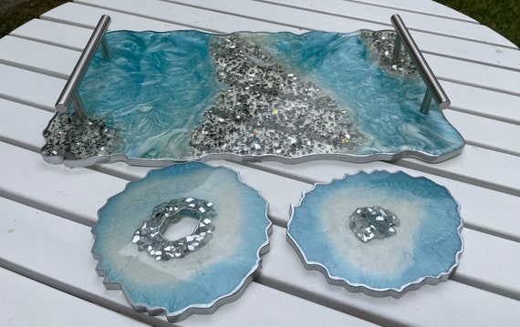 Light Blue Resin Tray Tray With Handles Tray for Coffee - Etsy