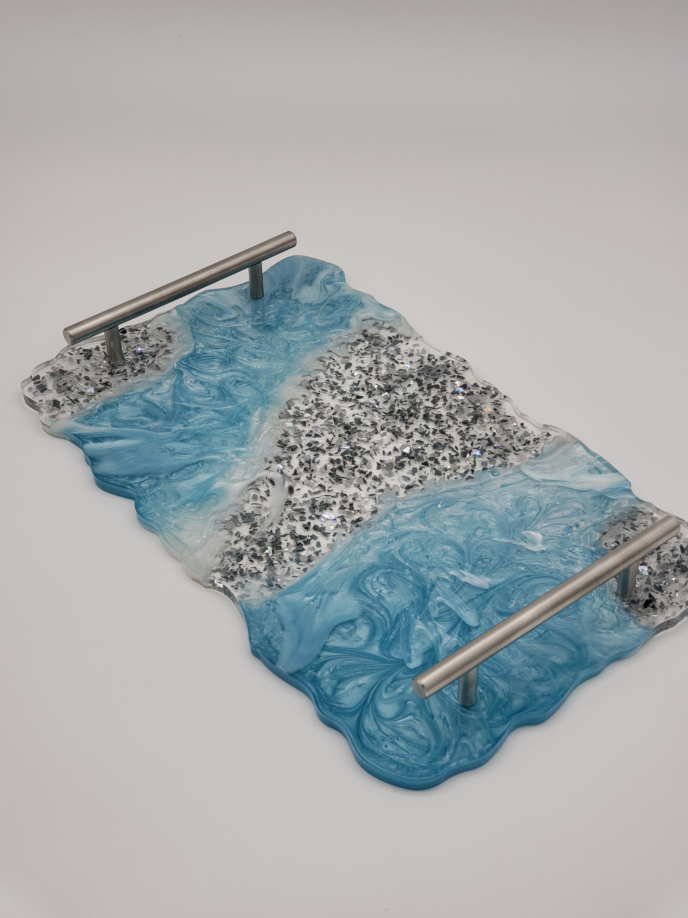 Light Blue Resin Tray, Tray With Handles, Tray for Coffee, Tray for ...