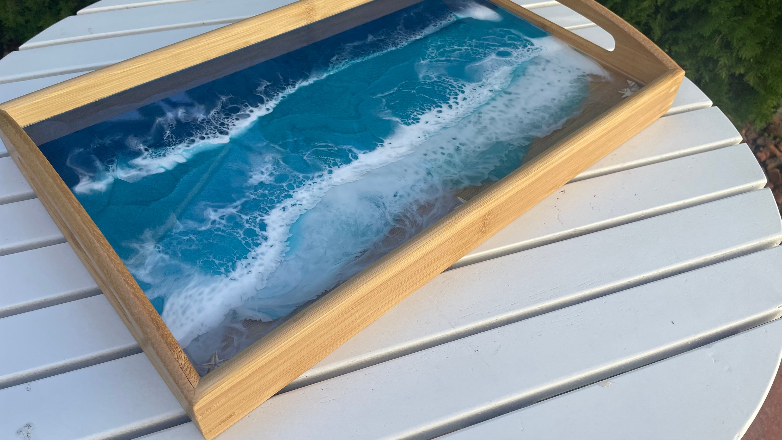 Ocean Tray, Beach Tray, Ocean Serving Tray, Wooden Serving Tray, Bamboo ...